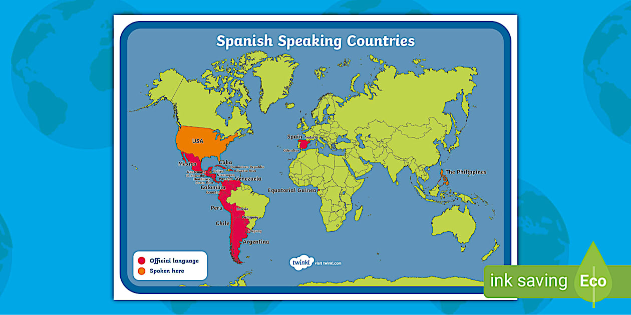 Black and White Spanish Speaking Countries Map - Twinkl