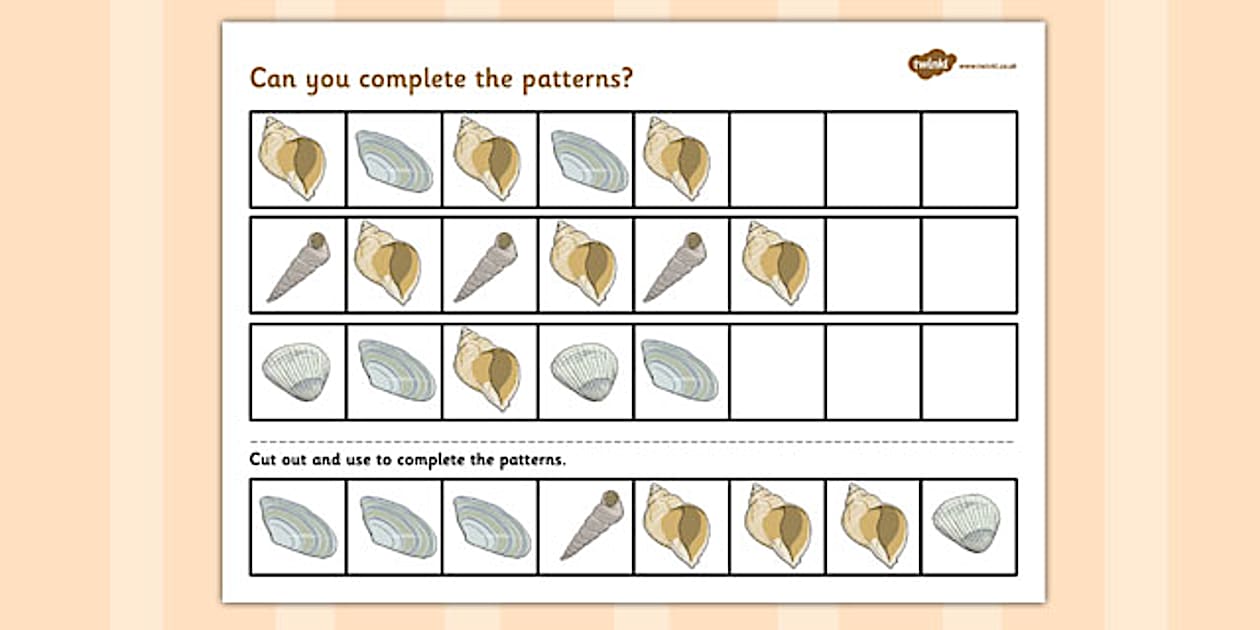 Lower Ability British Seashell Complete the Pattern Worksheet