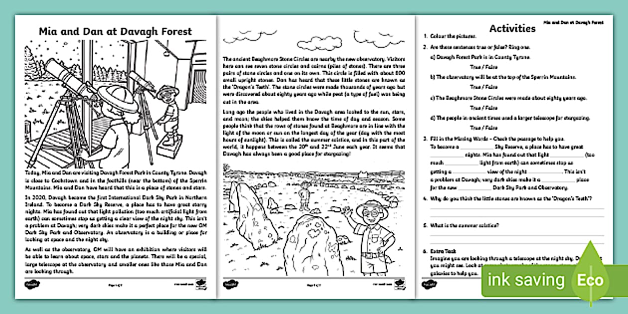 Mia and Dan at Davagh Forest Worksheets (teacher made)