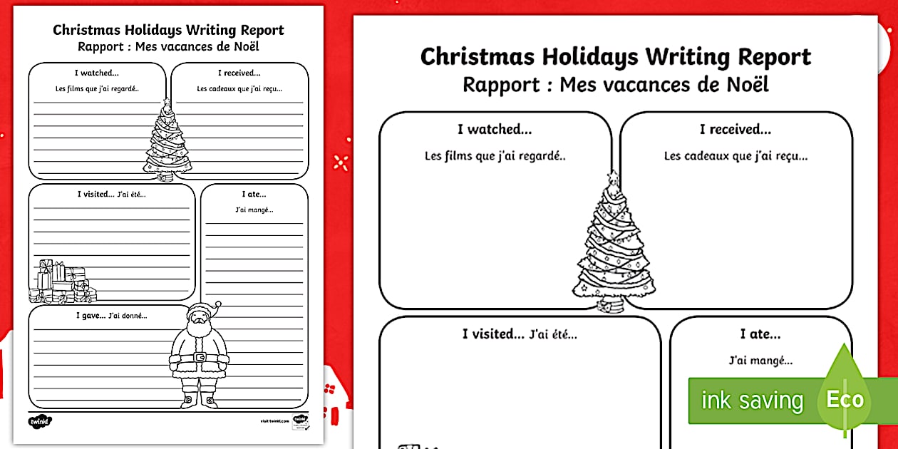 Christmas Holiday Writing Template English/French - Twinkl