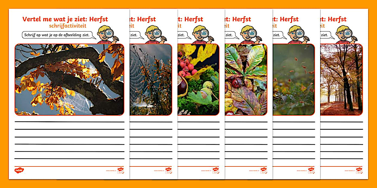 Herfst schrijfactiviteit: Vertel me wat je ziet - Twinkl