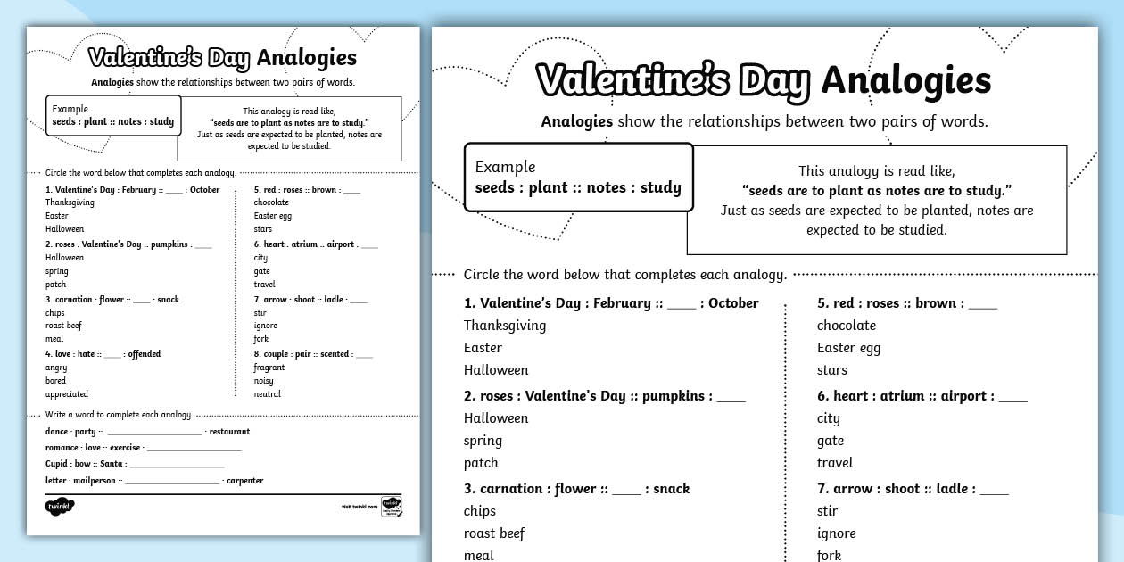 Fun Valentine's Day Analogies Activity | Twinkl USA