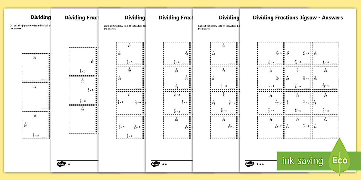 Fractions Puzzles Dividing by a Whole Number Worksheet