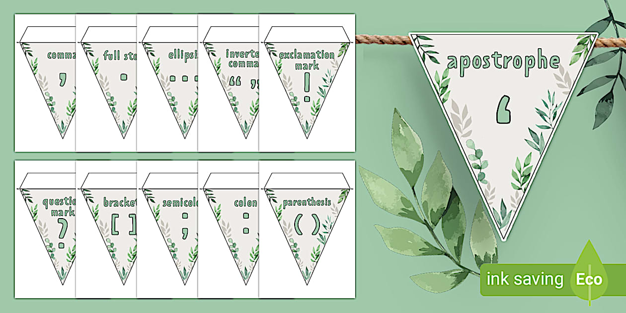 👉 Botanical Themed Punctuation on Pencil Bunting Banner