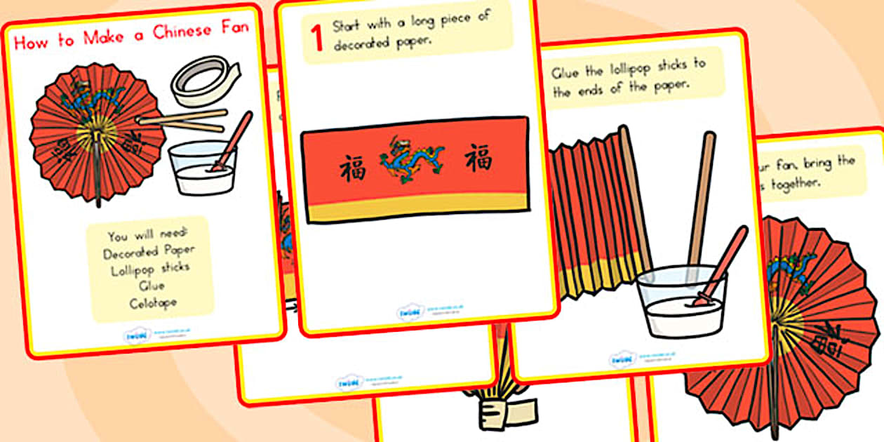 How To Make A Chinese Fan Craft Instruction Cards - Twinkl