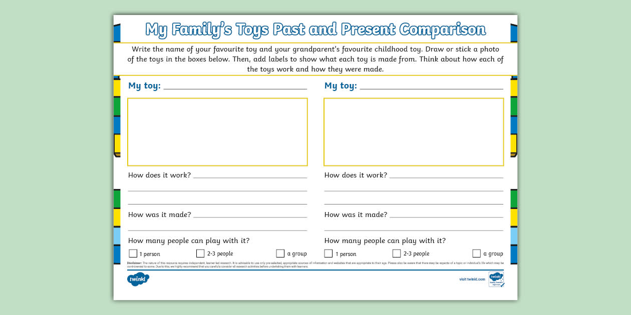 My Family's Toys Past and Present Comparison Worksheet