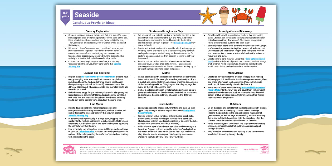 EYFS Seaside Continuous Provision Planning (Ages 0-2)