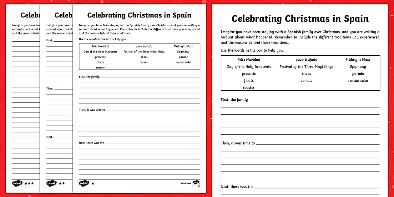 KS2 Celebrating Christmas in Spain Differentiated Writing Frames