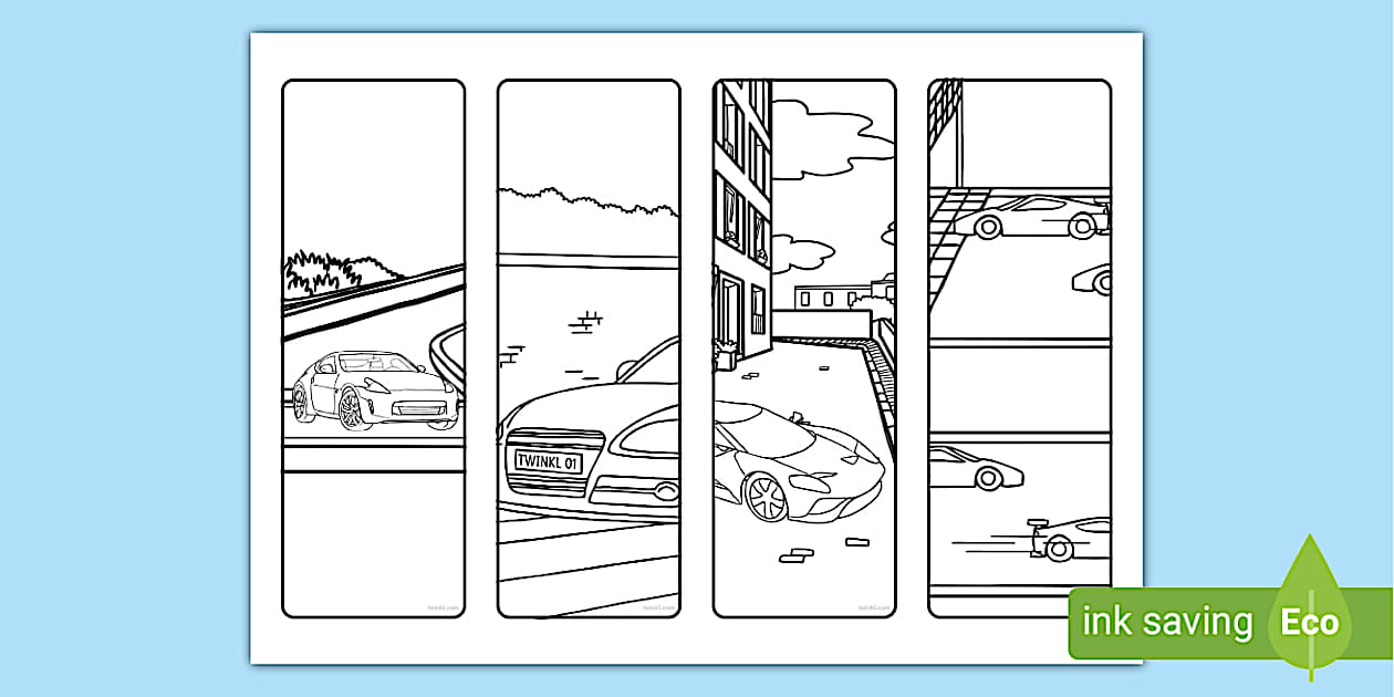 Supercars Bookmarks to Colour | Reading | Twinkl | KS1