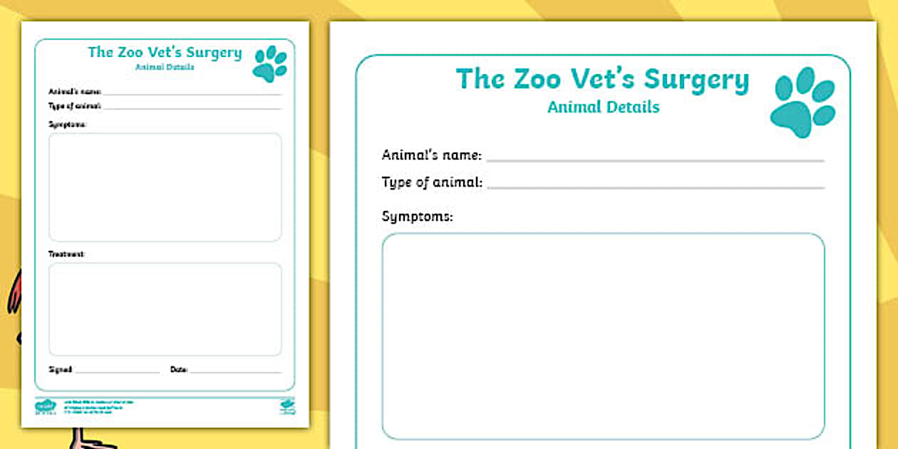 Editable The Zoo Vet: Patient Details Worksheet - Twinkl