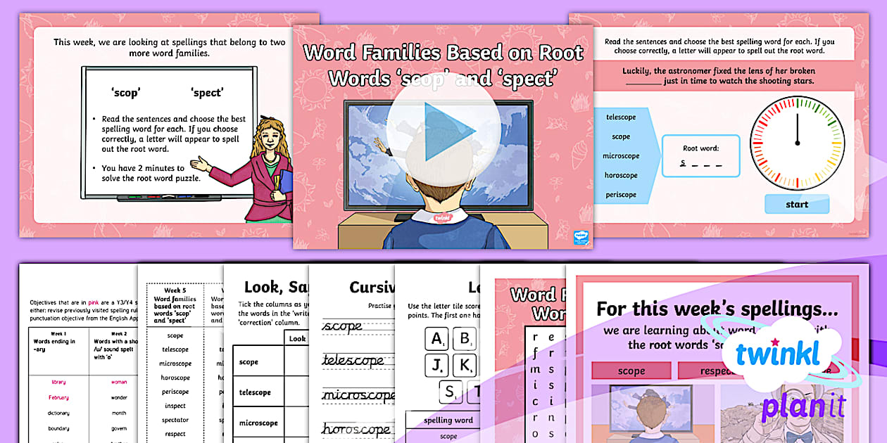 PlanIt Spelling Year 3 Term 3A W5: Word Families Based on Common Words ...