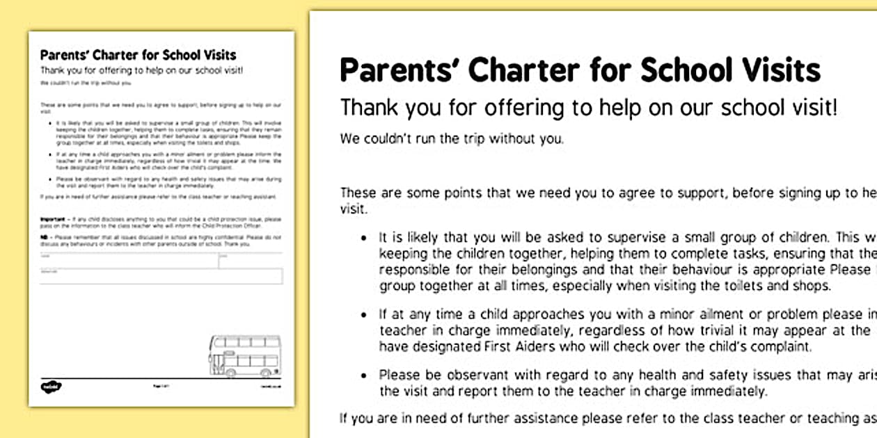 Parents Charter for School Visits (teacher made) - Twinkl