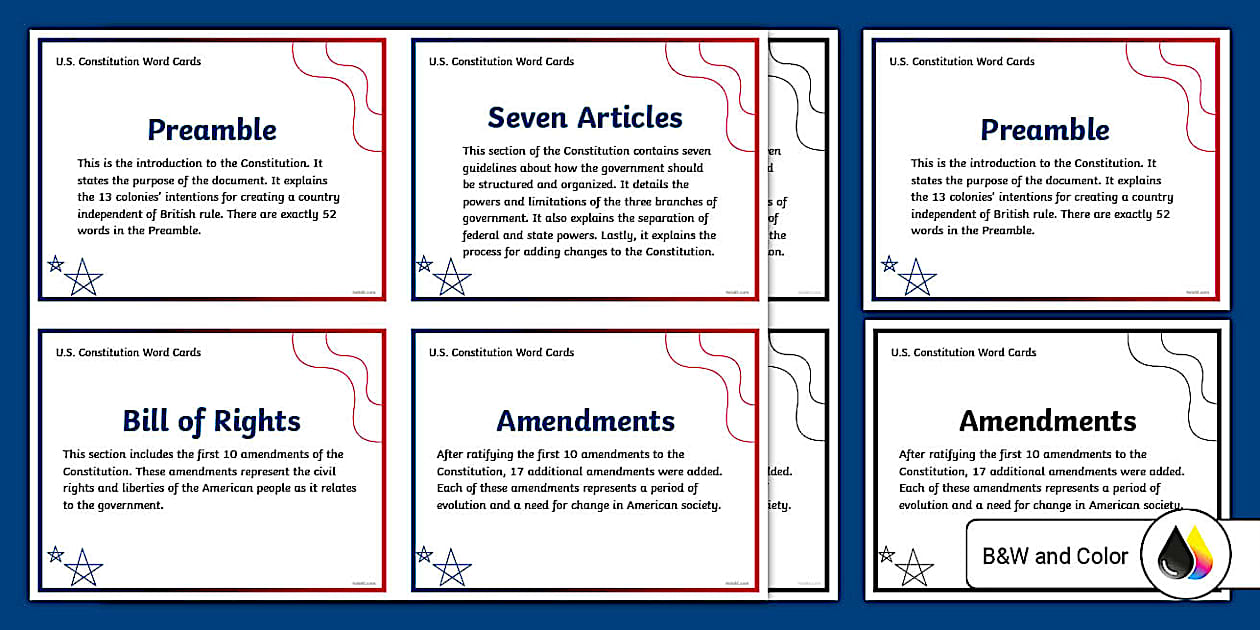 U.S. Constitution Fact Cards for 6th-8th Grade