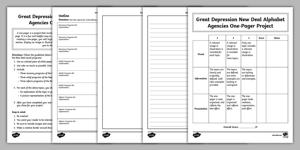 Great Depression New Deal Alphabet Agencies One-Pager Proj