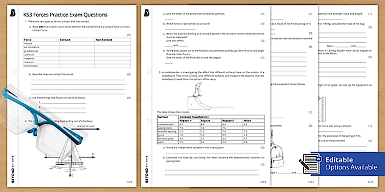 Editable KS3 Forces Higher Practice Exam Questions - Twinkl