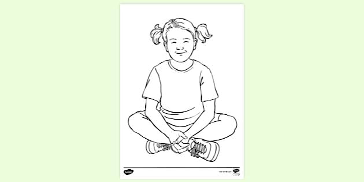 Girl Sitting PE Kit Colouring Sheet | Colouring Sheets