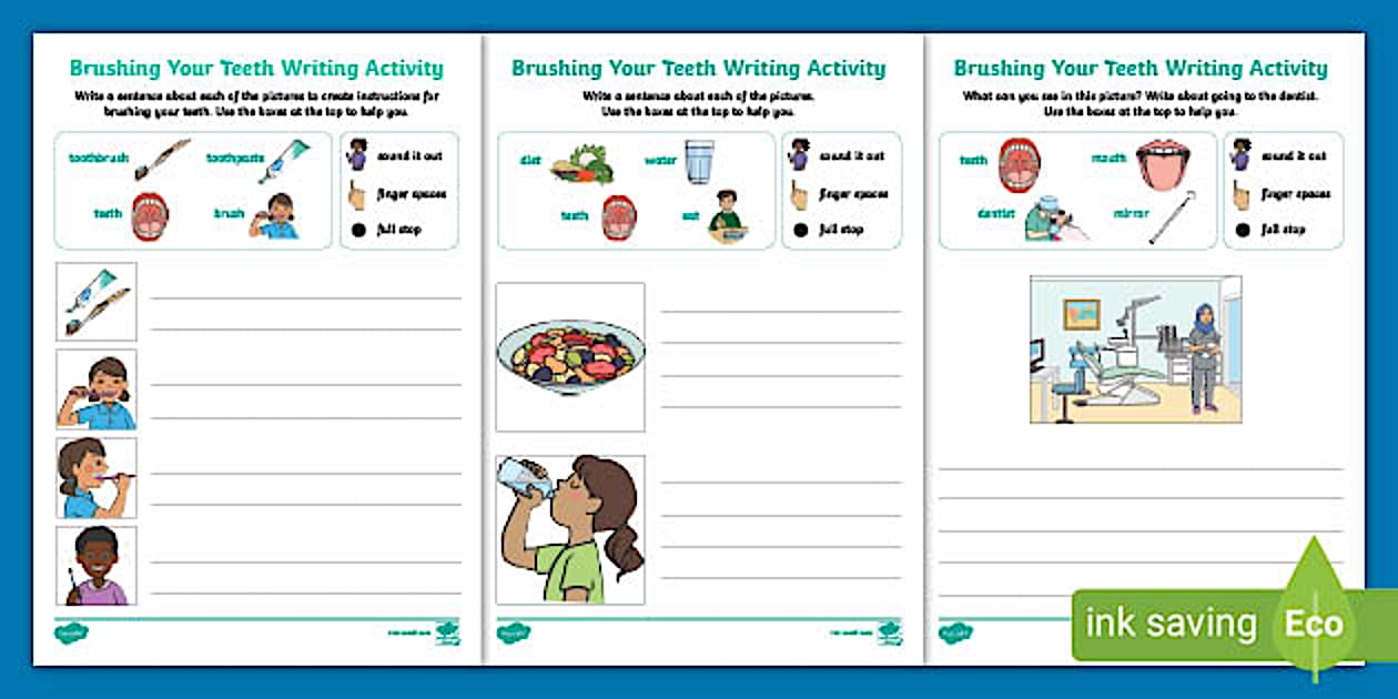 Editable Healthy Teeth Early Writing Activities - Twinkl