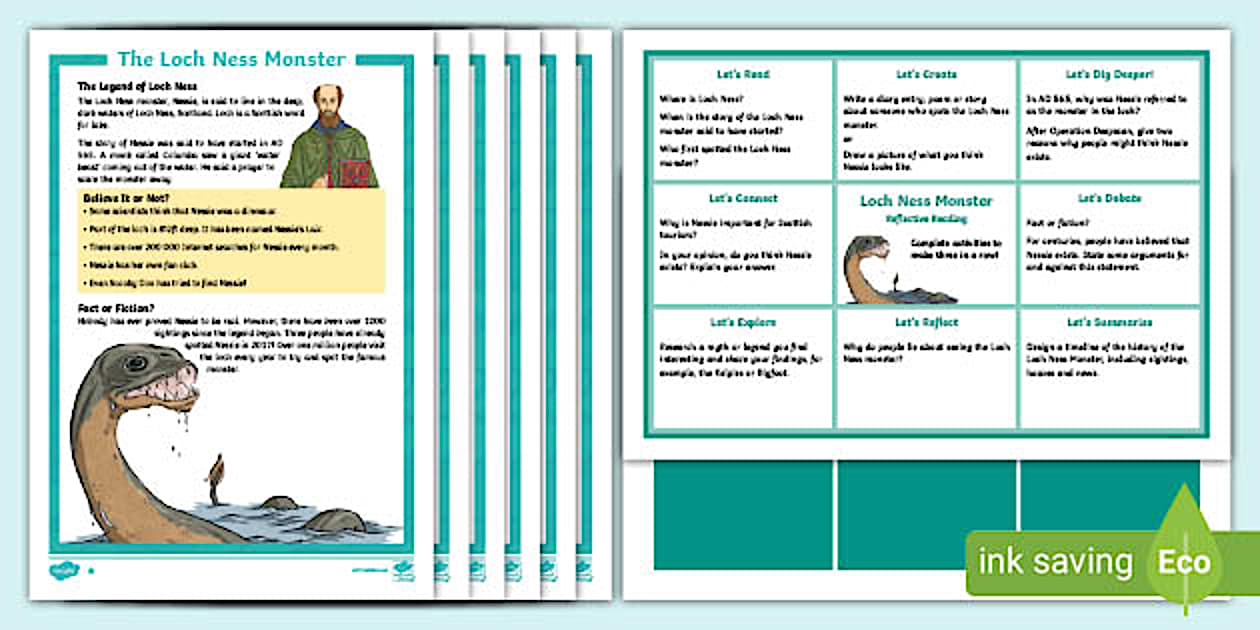 Editable Loch Ness Monster Reflective Reading Comprehension Activity