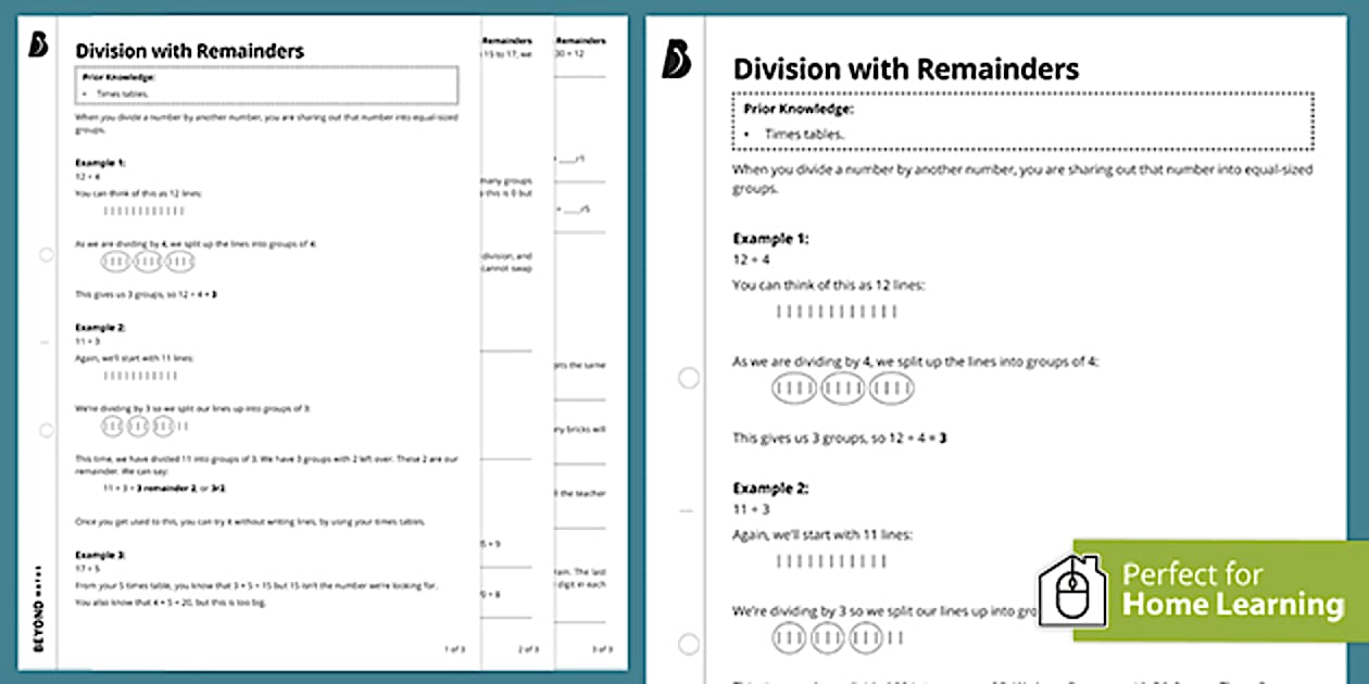 👉 Division With Remainders PDF Worksheet | KS3 Maths | Beyond
