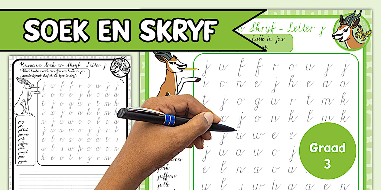 Gr 3 - Handskrif Soek en Skryf: Letter j (KABV-belyn)