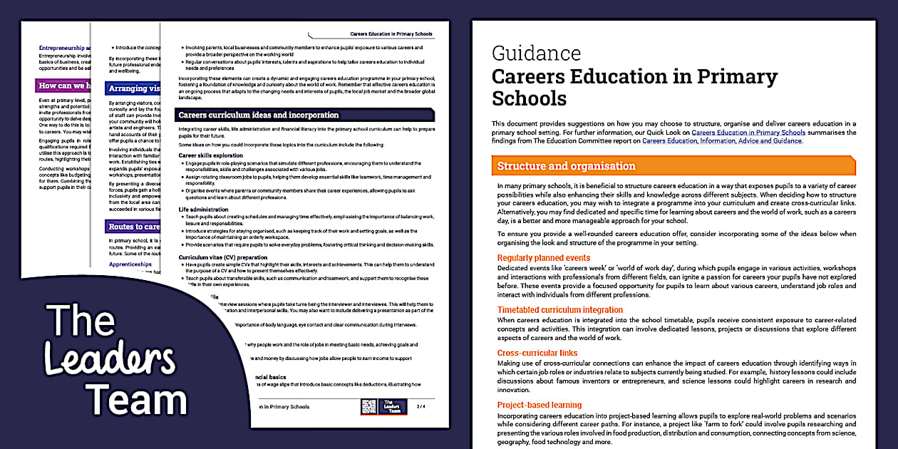 Guidance: Careers Education in Primary Schools - SLT