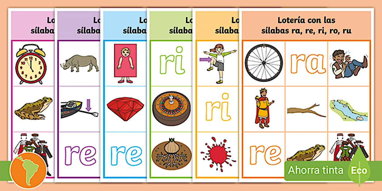 Lotería con las sílabas ra, re, ri, ro, ru (teacher made)