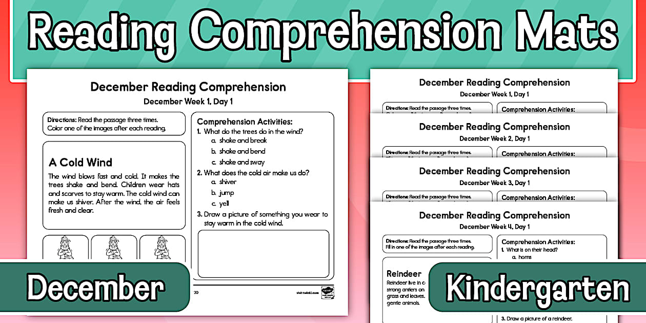 December Kindergarten Reading Comprehension Mats