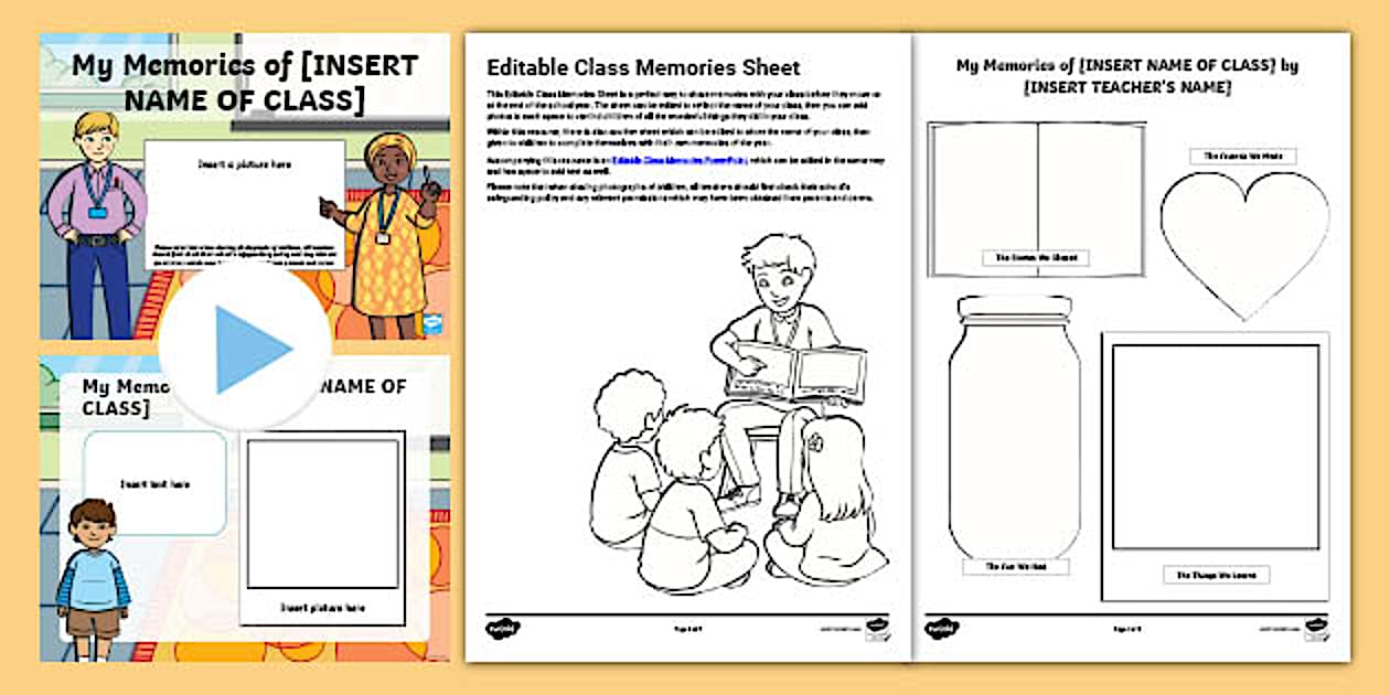 Editable Class Memories Sheet and PowerPoint Pack - Twinkl