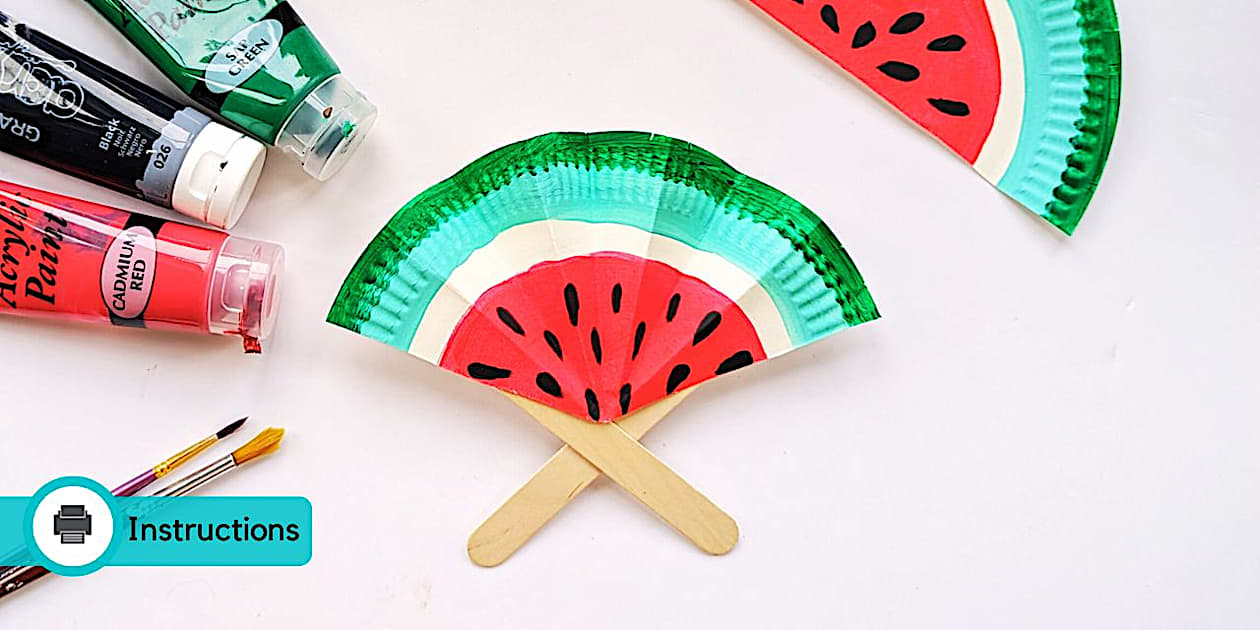 Watermelon Paper Plate Fan | Summer Crafts