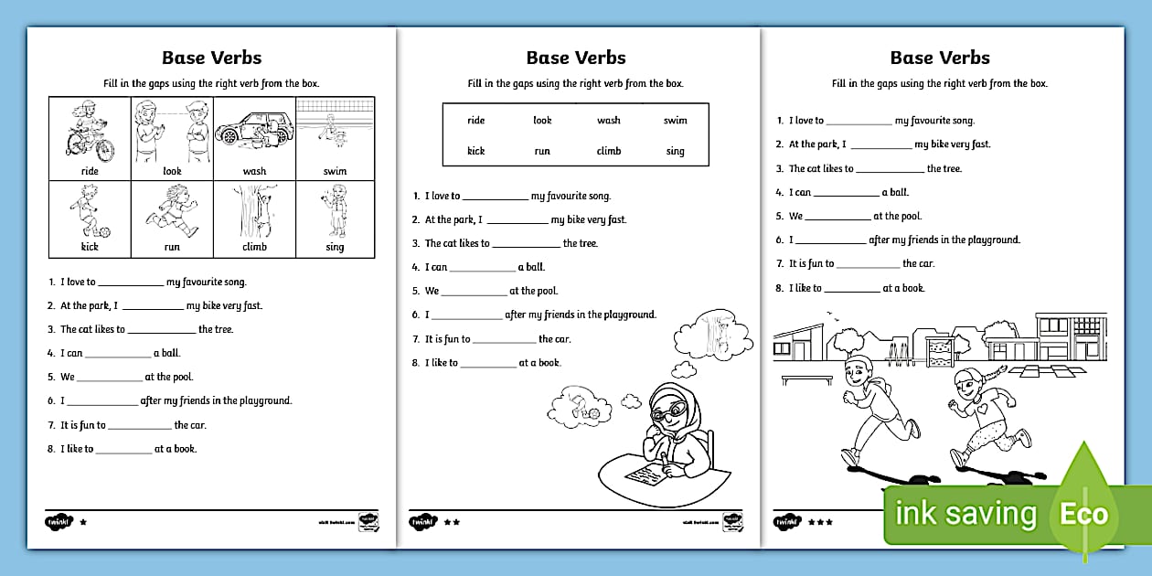 Base verbs fill the gaps version 2 (teacher made) - Twinkl