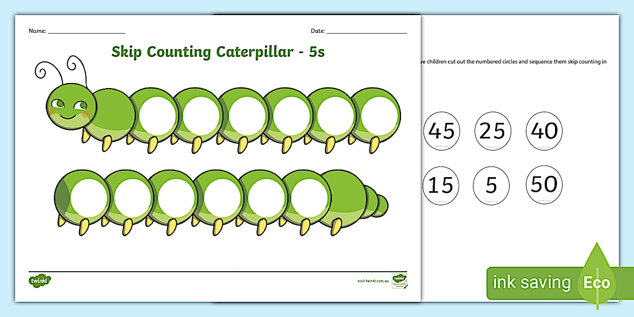 Skip Counting by 5s Caterpillar Activity Sheet