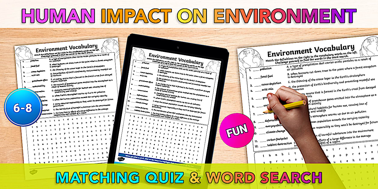 Environment Vocabulary Matching Quiz and Word Search 6th-8th