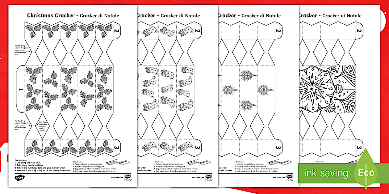 A4 Christmas Cracker Template | Colouring | English/Italian