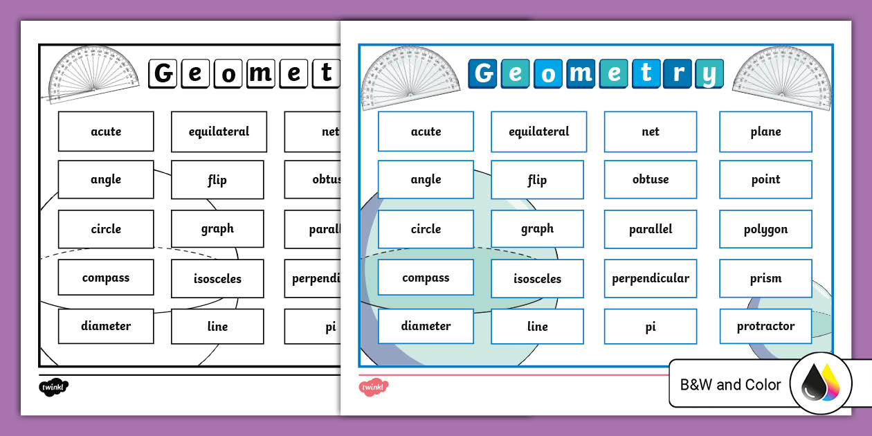 Tier 3 Geometry Vocabulary Mat for 3rd-5th Grade - Twinkl