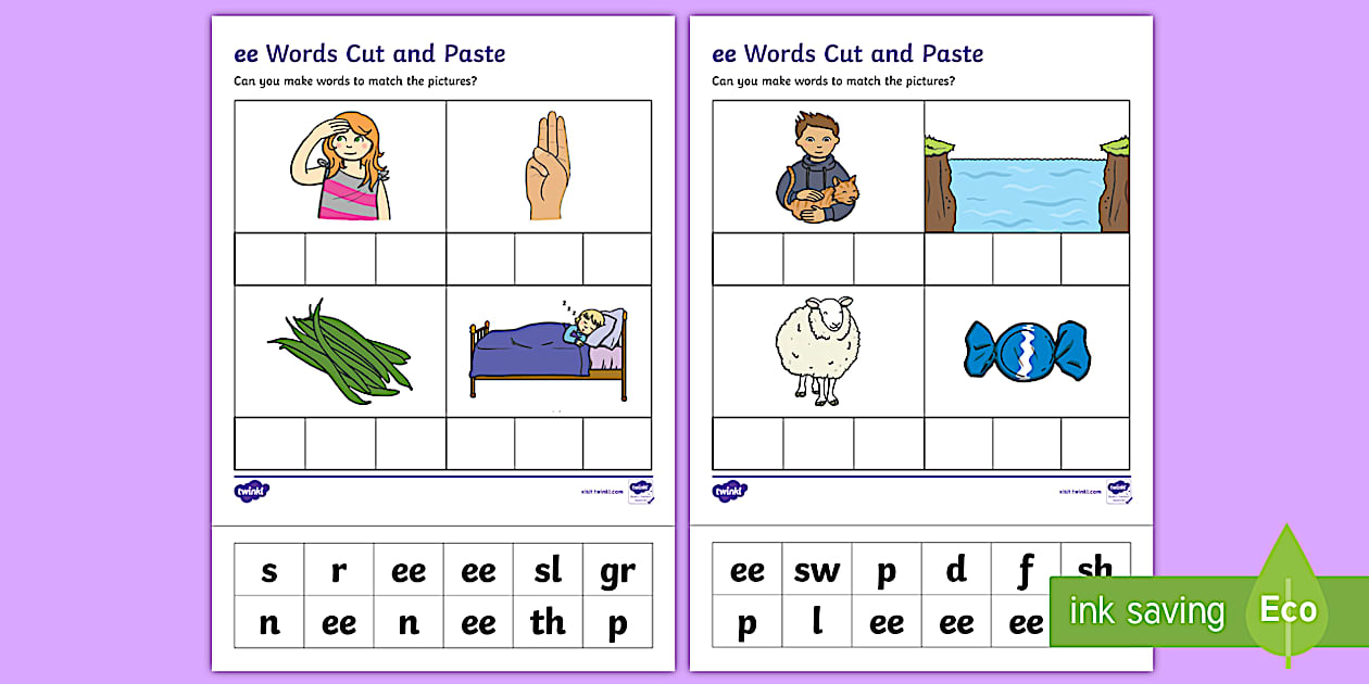 'ee' Cut and Stick Worksheet (teacher made) - Twinkl