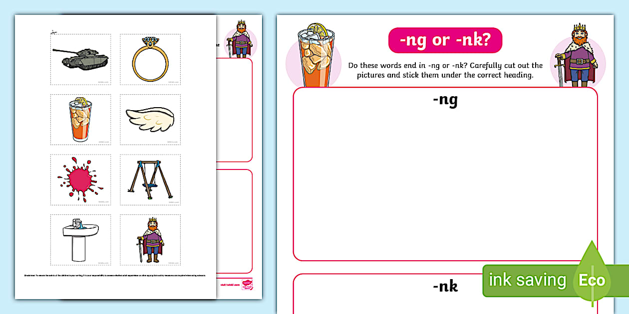 -ng or -nk? Activity Sheet (teacher made) - Twinkl