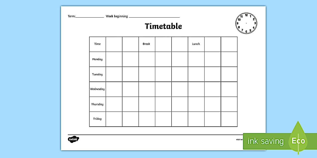Blank School Timetable | Printable | Twinkl (teacher made)
