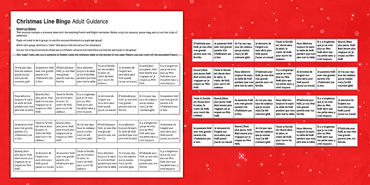 Christmas Line Bingo French