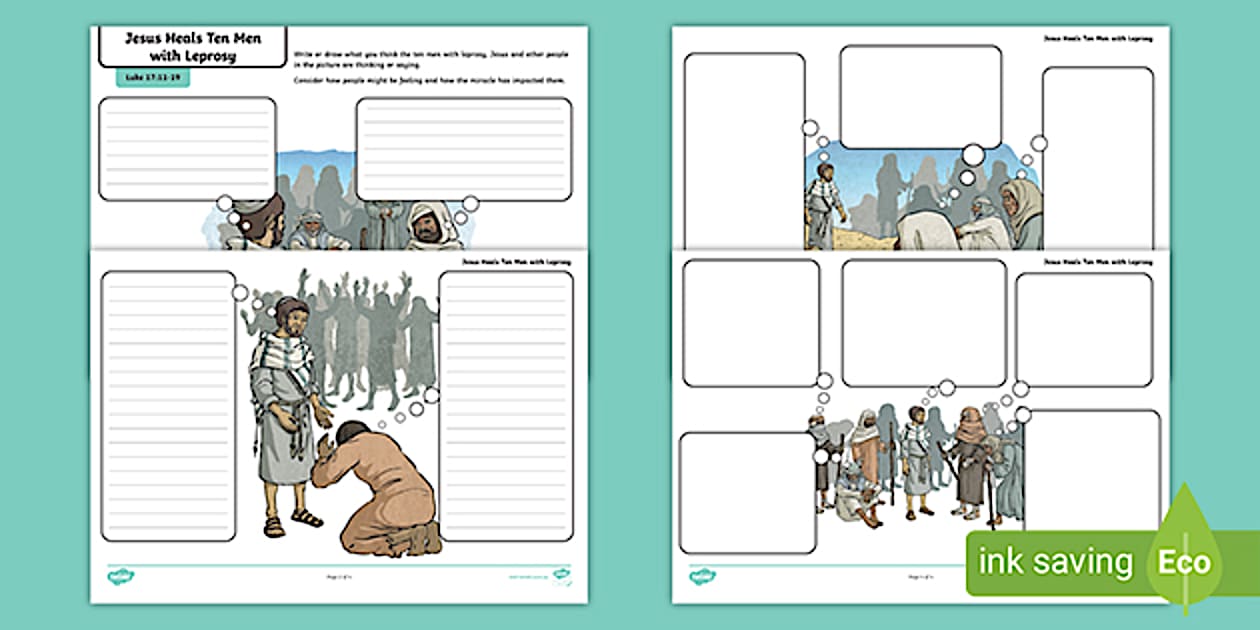 Jesus Heals Ten Men with Leprosy Writing Frames - Twinkl