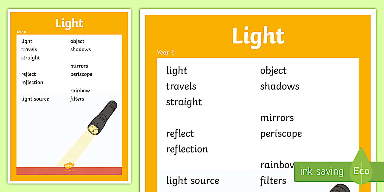 Year 6 Light Scientific Vocabulary Poster (teacher made)