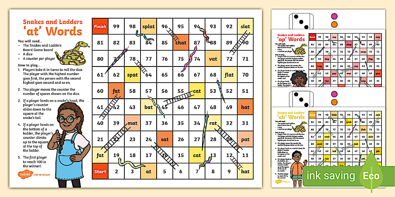 Snakes & Ladders Word Family Game Resource Pack - Twinkl