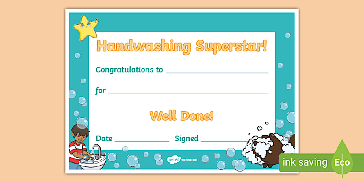 Handwashing Certificate (teacher made) - Twinkl
