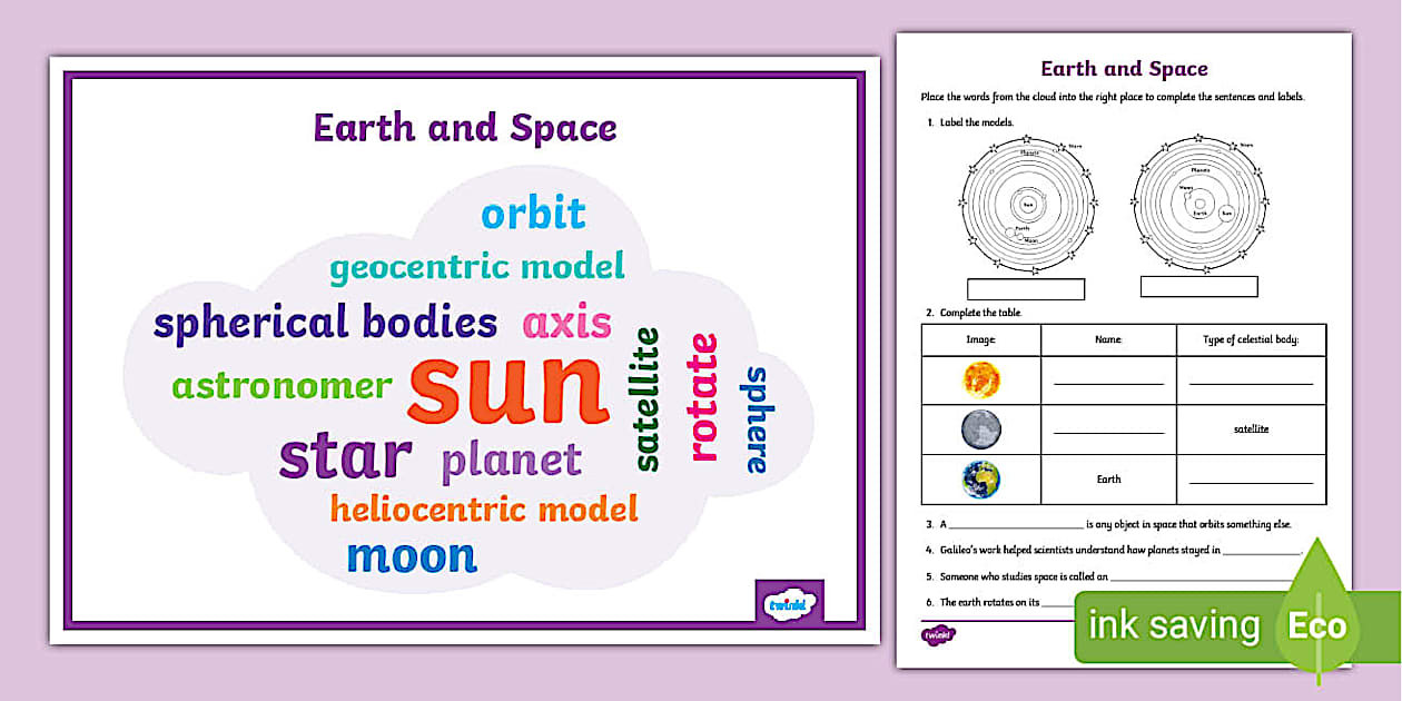Y5 Earth and Space Science Key Vocabulary Cloud and Retrieval Questions