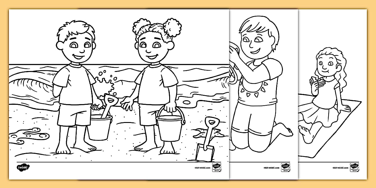 Beach Fun Coloring Pages | PreK Resource | Twinkl USA
