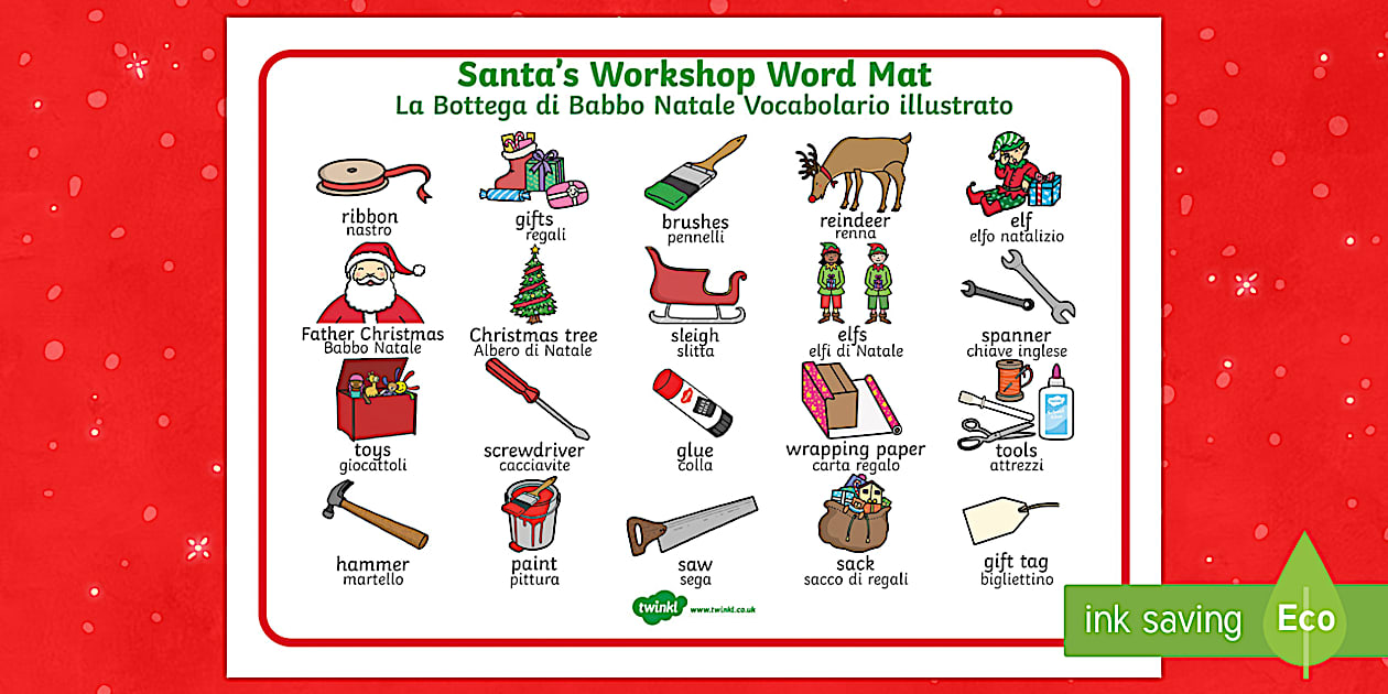 Santa's Workshop Word Mat Italian Translation English/Italian - Santa's