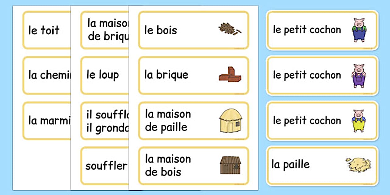 The 3 Little Pigs Word Cards French - Twinkl