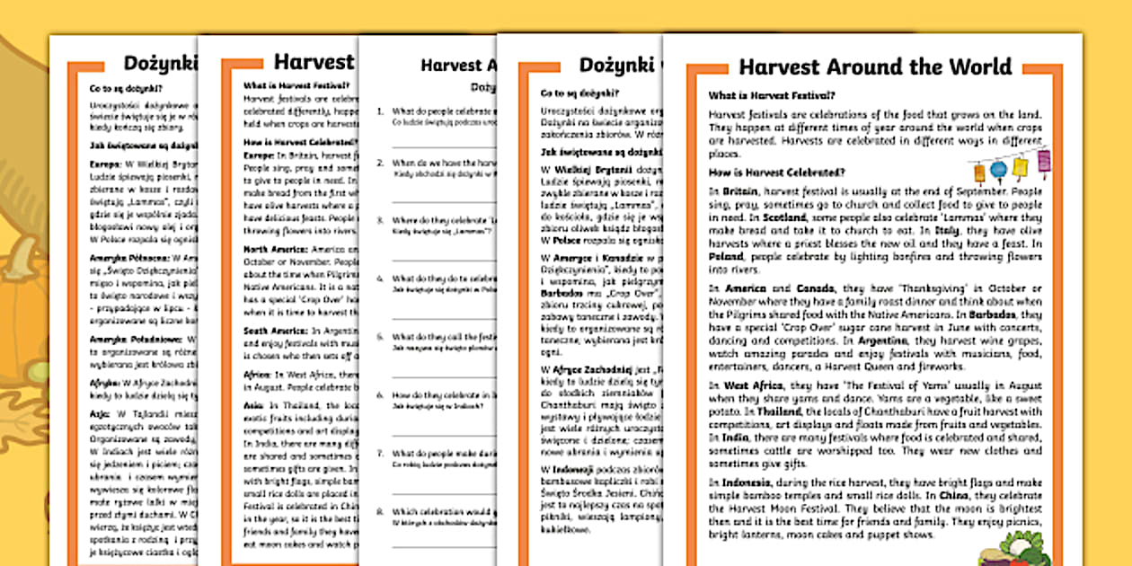 Harvest around the world differentiated reading comprehension activity ...