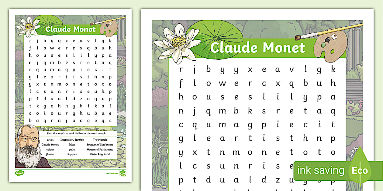 Claude Monet Word Search (teacher made) - Twinkl