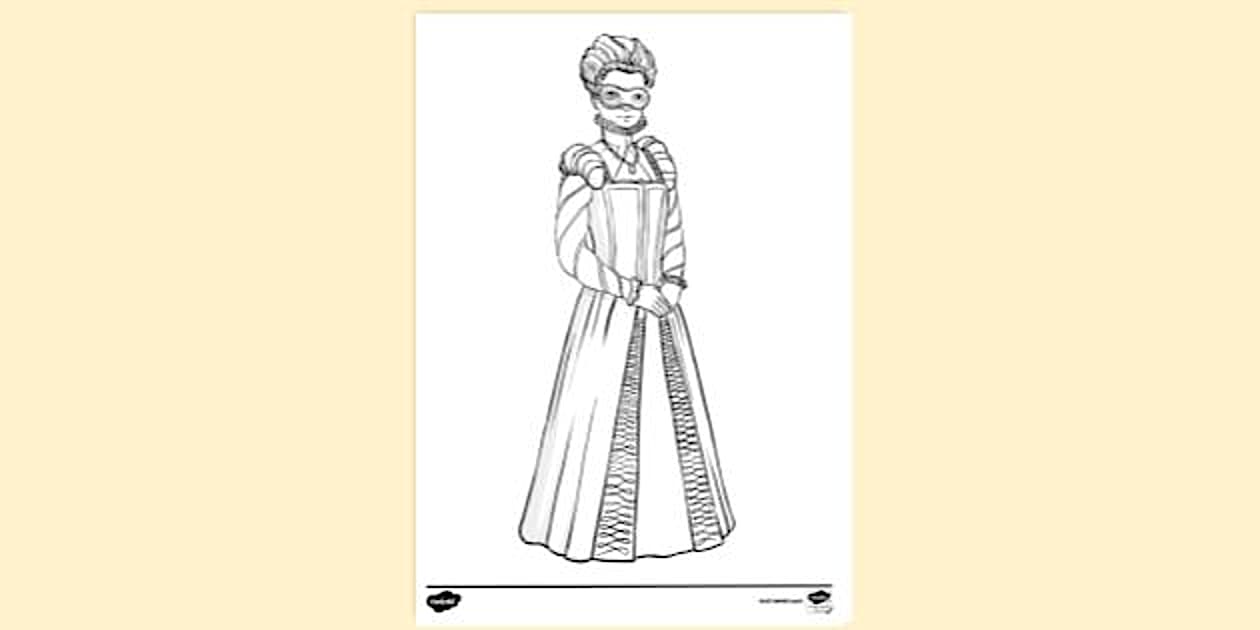 Elizabethan Masked Woman Colouring Sheet | Colouring Sheets