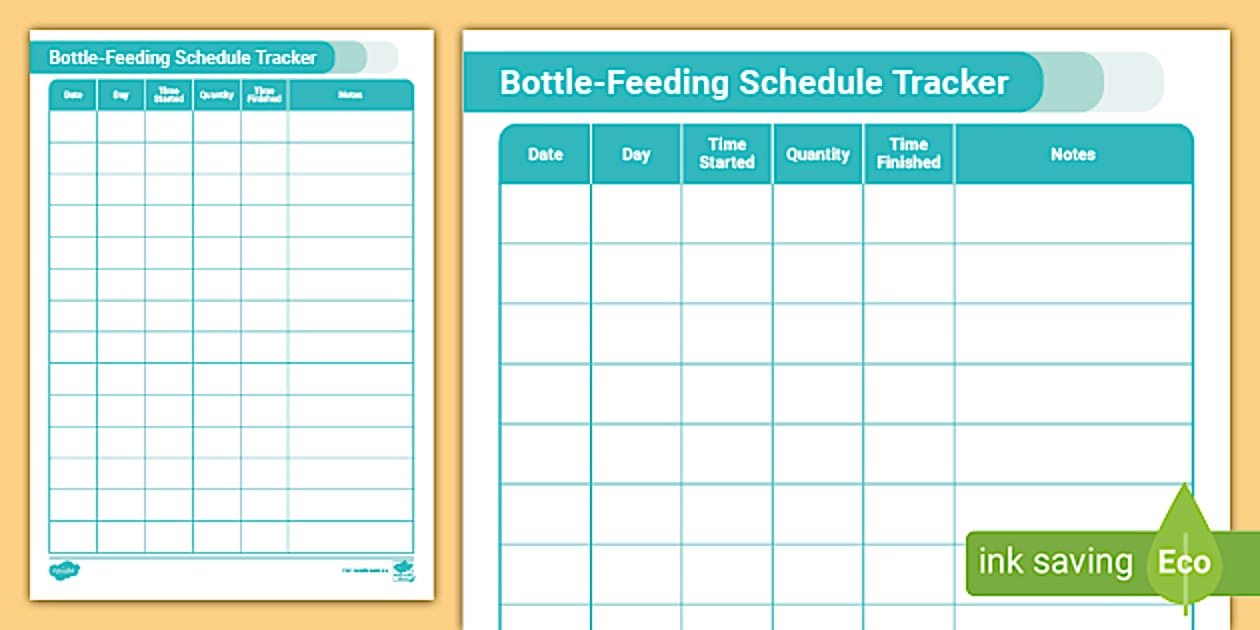 Bottle Feeding Schedule Tracker - Twinkl